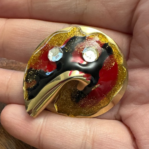 Jewelry | Wacky Item Red Black Sparkly Enamel Brooch On Gold Tone Metal ...